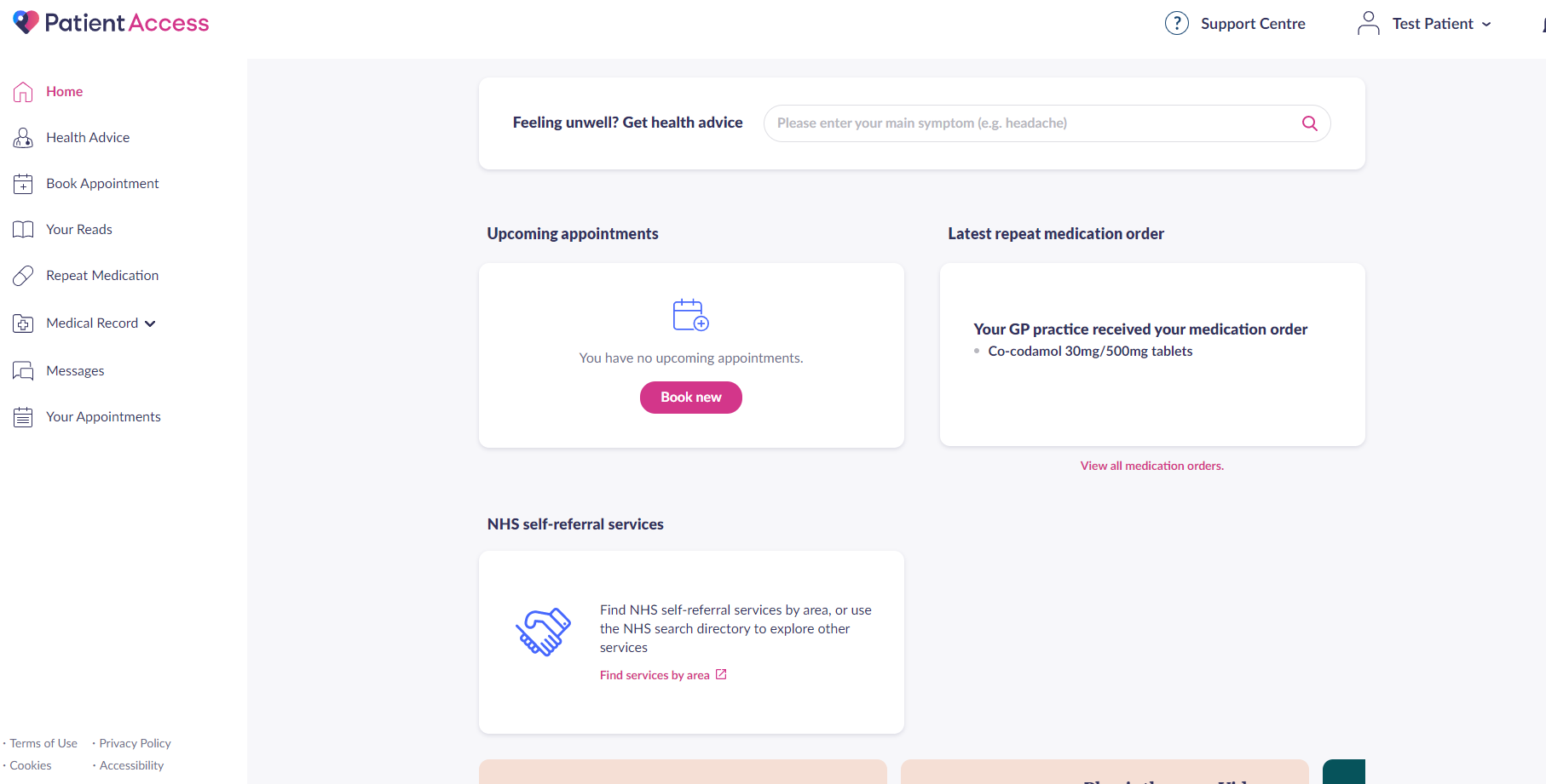 NHS self-referral services | Patient Access Support Portal
